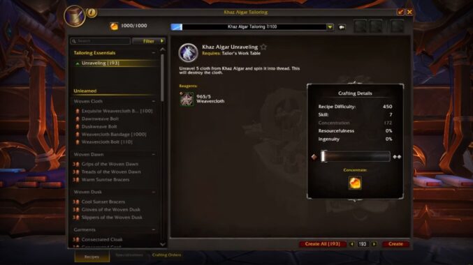 WoW TWW Tailoring Leveling Guide (Fast 1-100 Skill Upgrade)